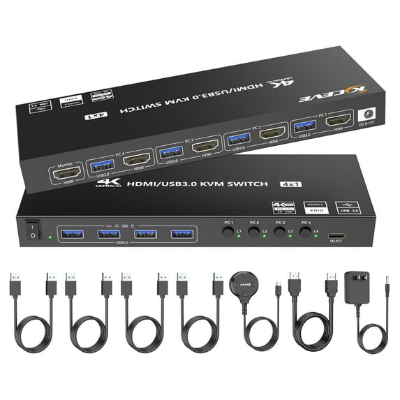 HDMI KVM Switch 4 Computers 1 Monitors 4K@60Hz 2K@120Hz,4 Port KVM ...