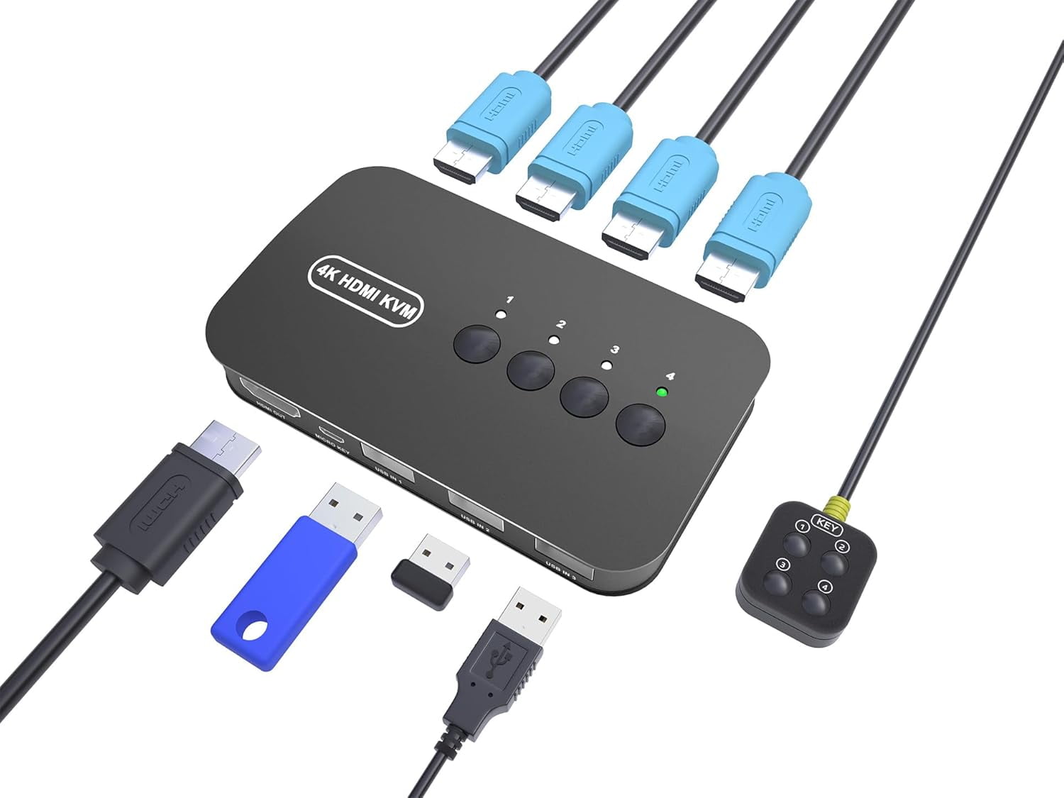 HDMI KVM Switch 4 Port - KVM Switch 4 Computers Share Keyboard Mouse ...