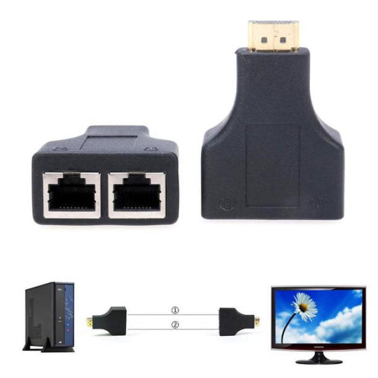 HDMI Male to Dual Port Female RJ45 Network Extender Adapter Black 2pcs ...