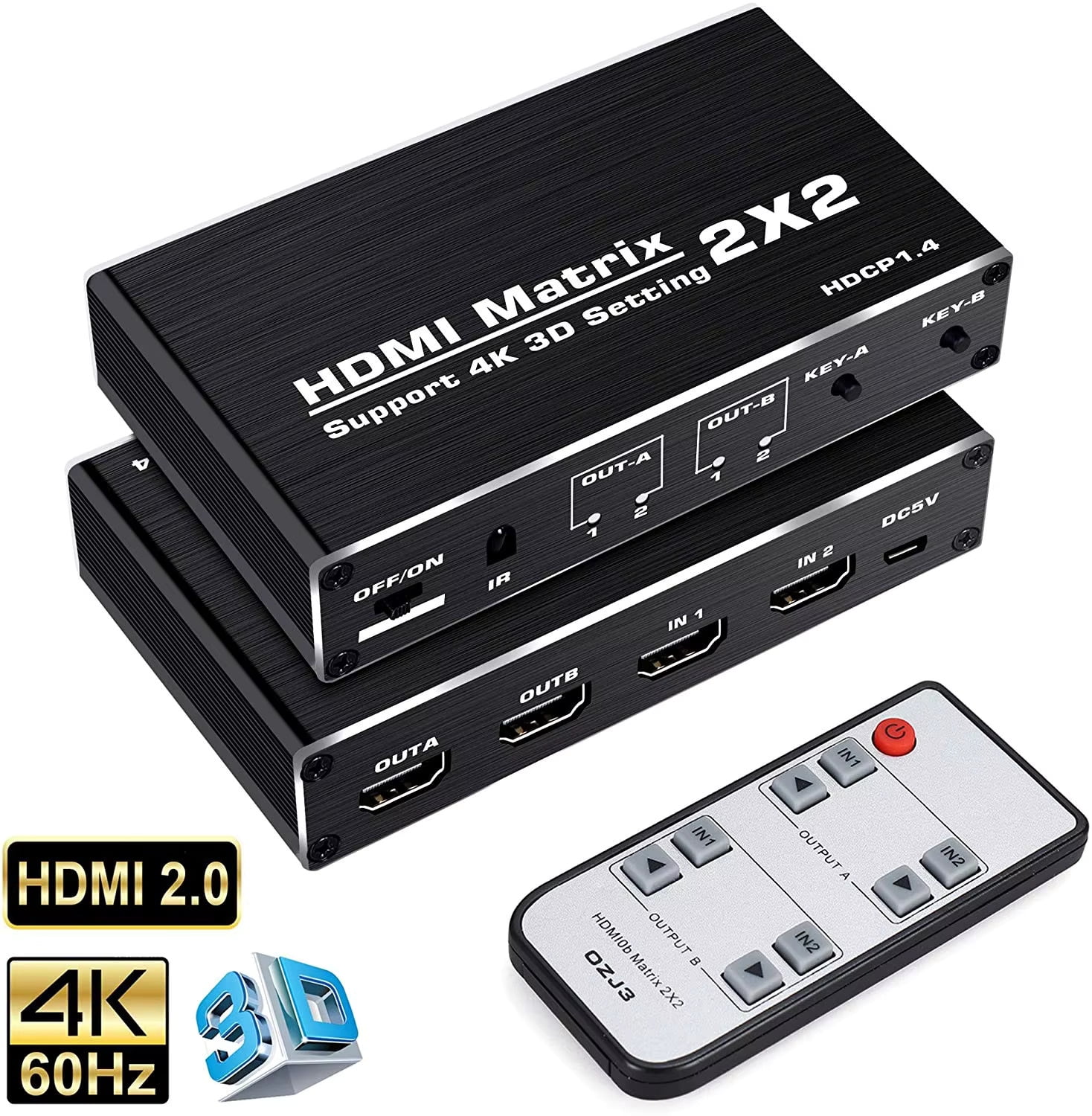 HDMI Matrix 2x2, HDMI Matrix Switch 2 in 2 Out Switcher Splitter Box ...