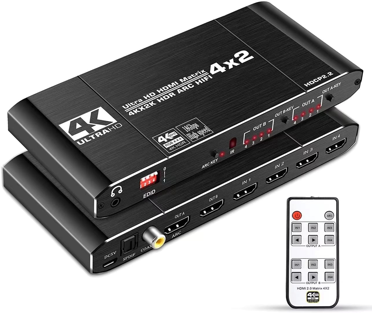 HDMI Matrix Switch 4X2 with ARC, KSRplayer 4 in 2 Out HDMI Video ...