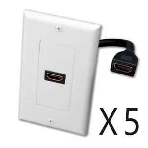 HDMI Pigtail Wall Face Plate Panel Cover Outlet 4K ARC HDR White 5 Pack ...