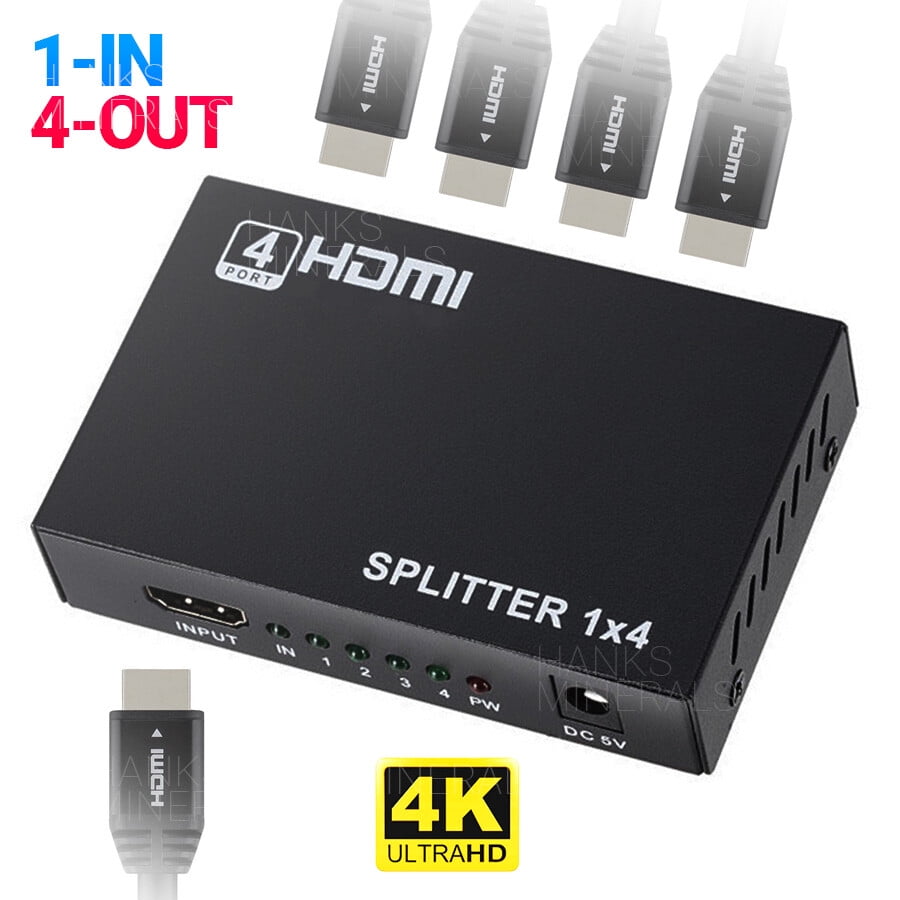 HDMI Splitter 1 In 4 Out 4K UHD HD 1080P 4-Port Repeater Splitter ...