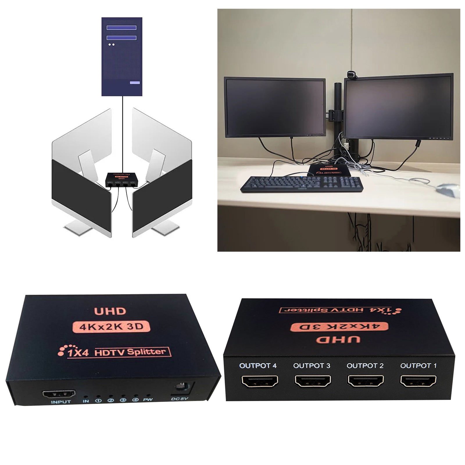 HDMI Splitter 1 in 4 HDMI Splitter Audio Video Distributor 3D & 4K x 2K ...