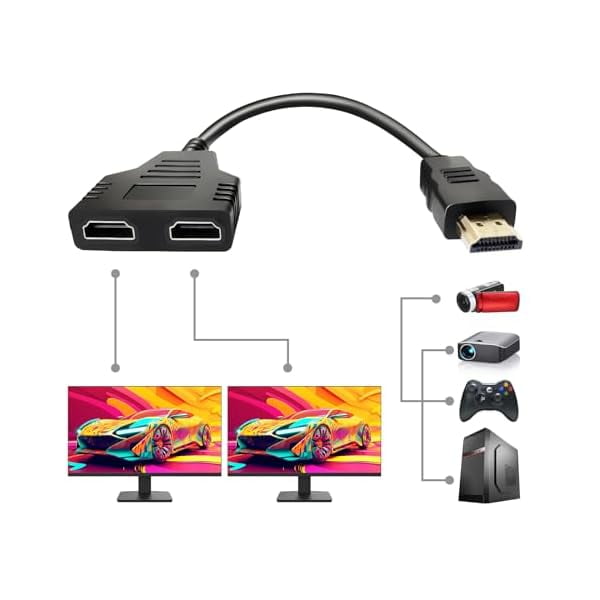 HDMI Splitter Cables Male 1080P to Dual Female 1 to 2 Way HDMI Splitter ...