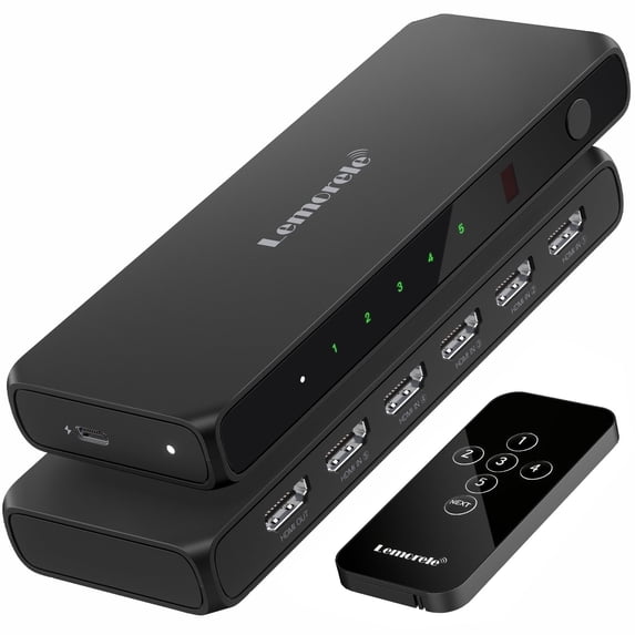 Lemorele HDMI Switch 5 in 1 Out, 4K@30Hz UHD HDMI Splitter with Remote ...