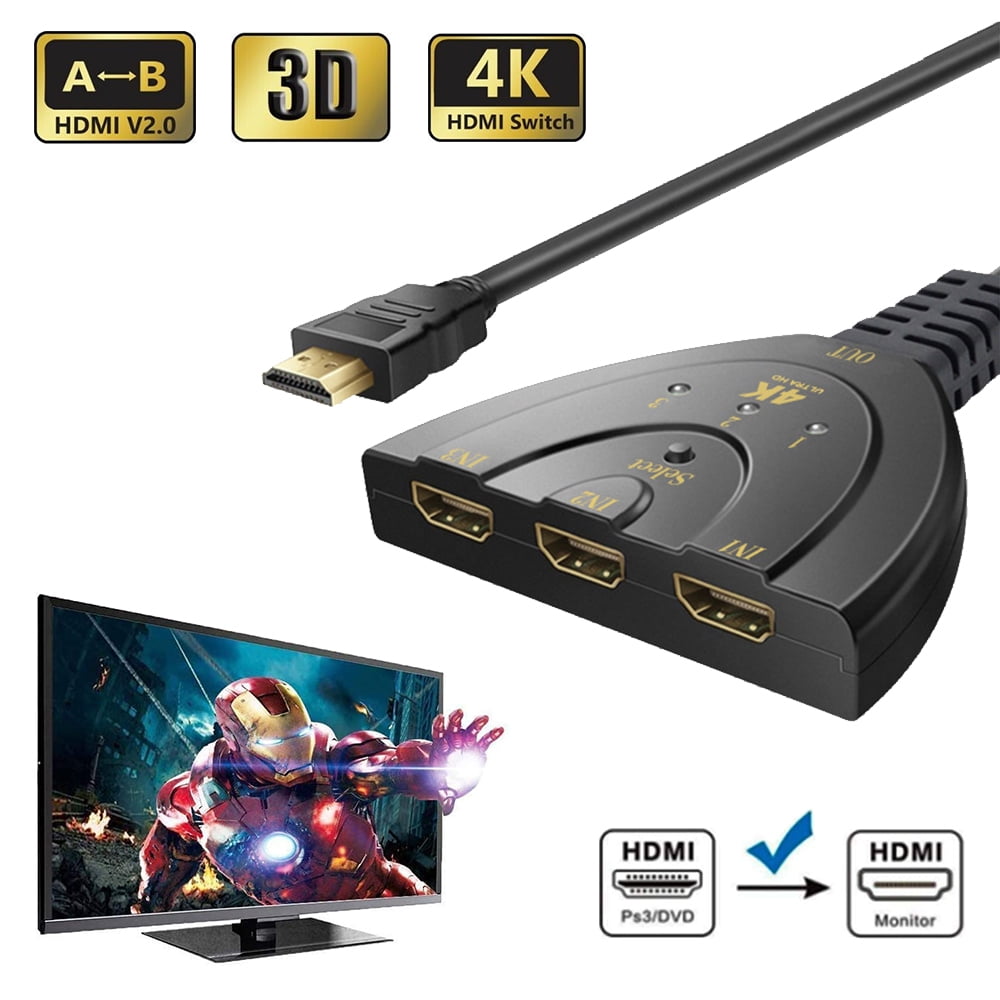 HDMI Switch 3 in 1 Out, 4K HDMI Splitter, 3 Port HDMI Switcher Supports ...