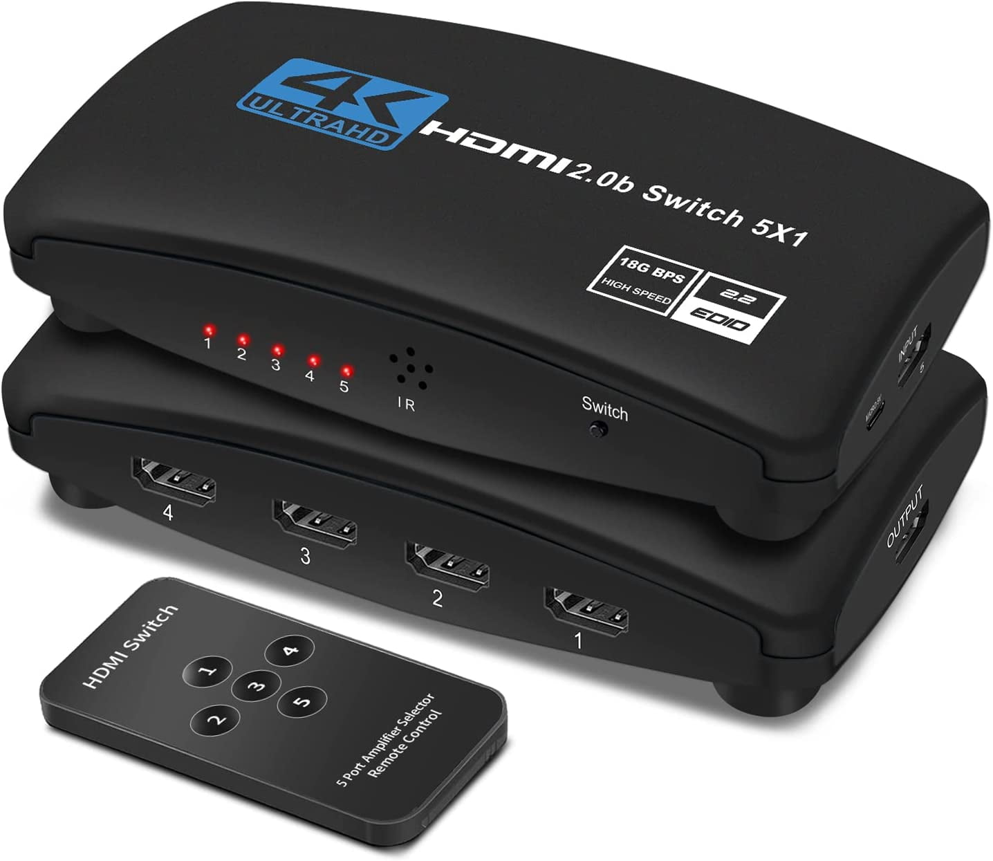 HDMI Switch 4K 60hz, 5 Port HDMI Switcher with Remote, Koopman HDMI ...