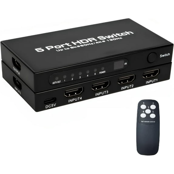 Zecamin Home HDMI Switch 5 in 1 Out 4K@60Hz, a 5-port switcher selector ...