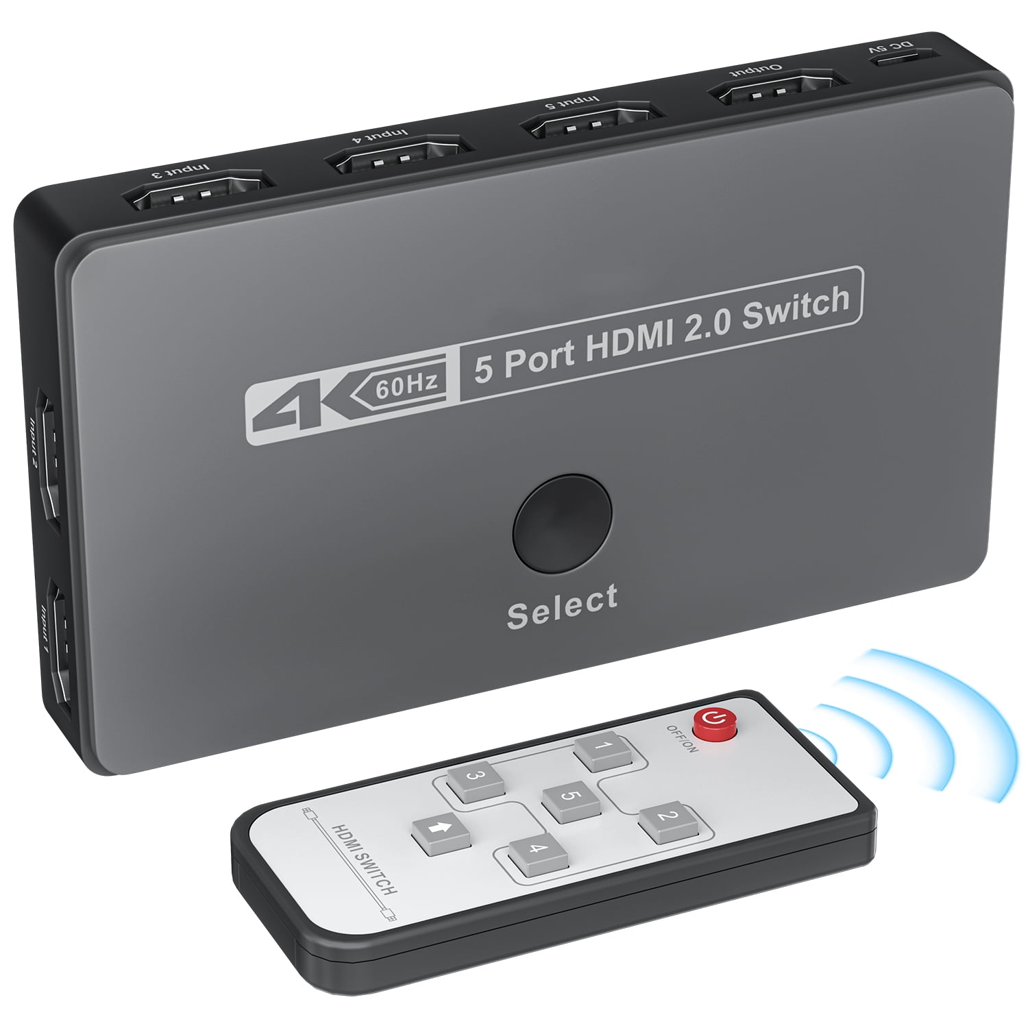 SGEYR HDMI Switch 5 Port Digital IR Remote Control, 4K@60Hz Ultra HD 3D ...
