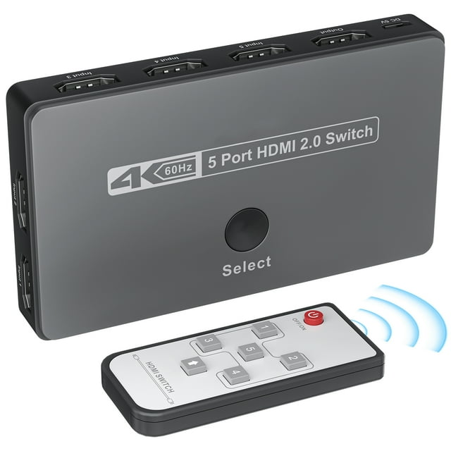 SGEYR HDMI Switch 5 Port Digital IR Remote Control, 4K@60Hz Ultra HD 3D ...