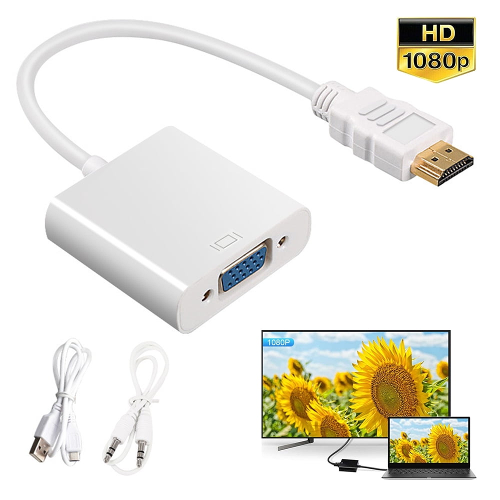 HDMI to VGA Adapter with 3.5mm Aux Audio Port Gold-Plated Connectors ...