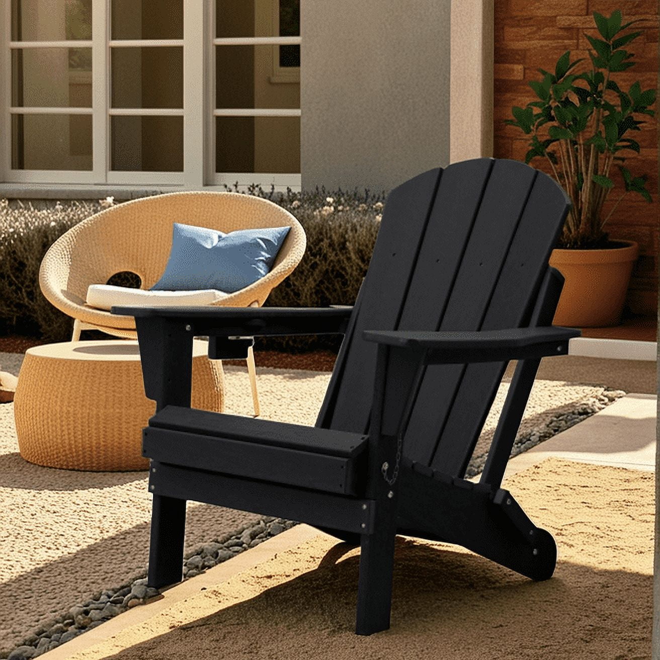 HDPE Folding Adirondack Chair with Dual Cup Holder - Composite ...