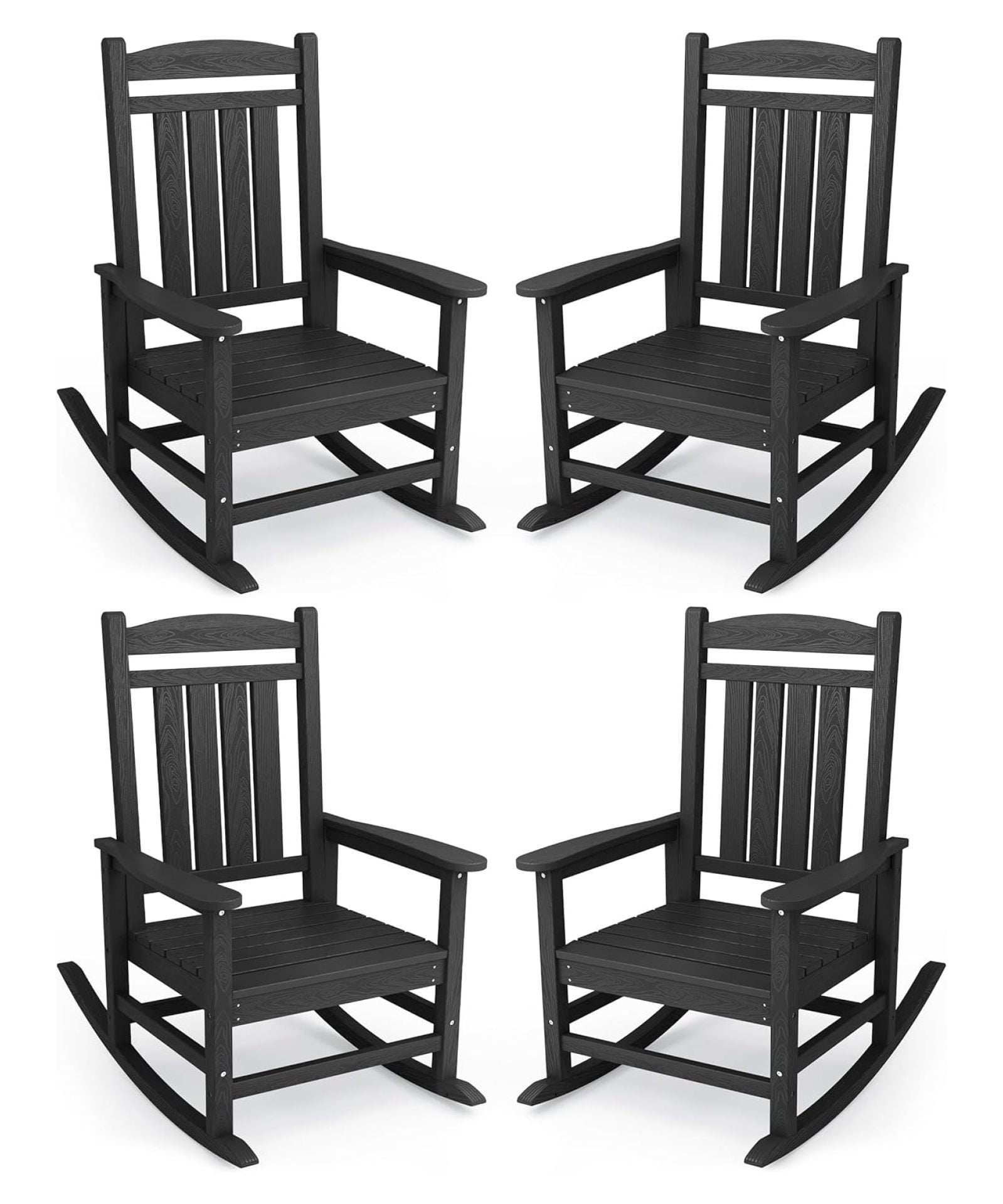 HDPE Outdoor Rocking Chair Set of 4, Widened Seat Patio Rocking Chair ...
