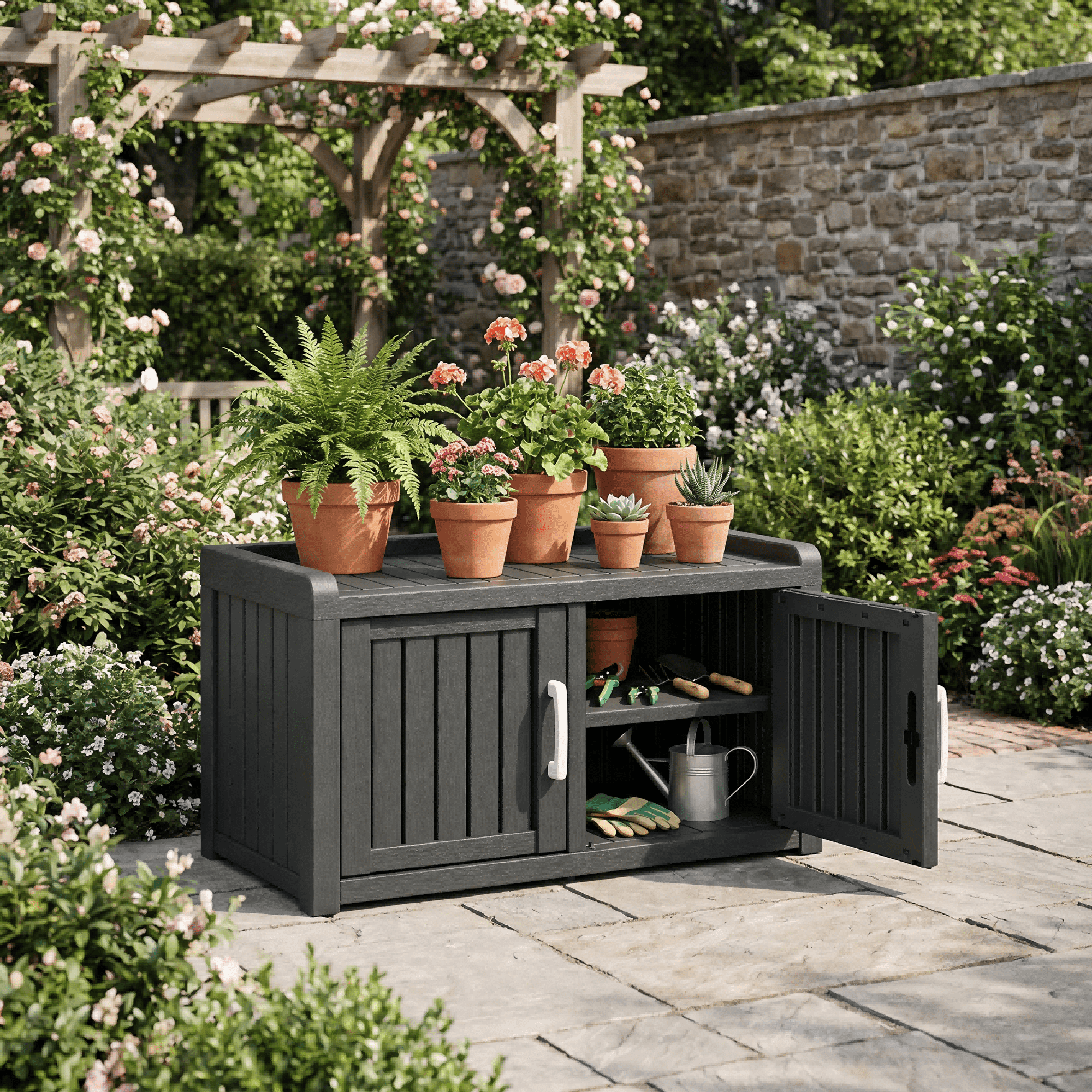 HDPE Outdoor Storage Cabinet with Waterproof UV-Resistant, Small Garden ...