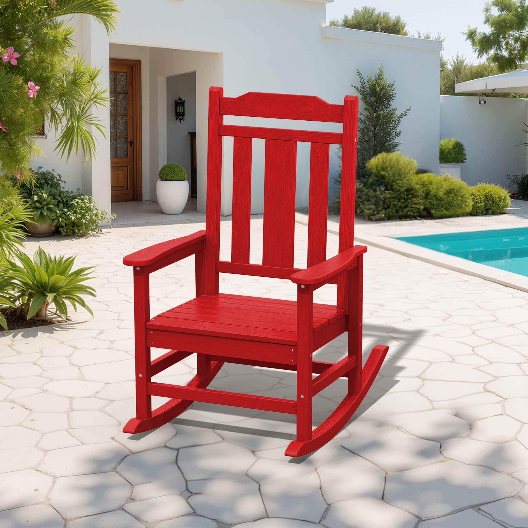 HDPE Oversized Patio Rocking Chair with Extra-Wide Seat Dark Red HDPE ...
