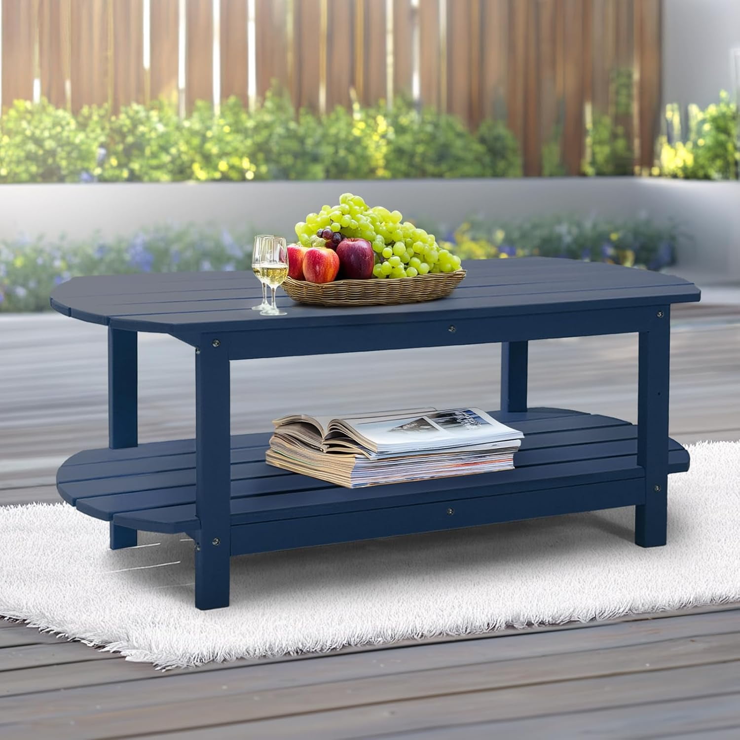HDPE Patio Coffee Table, Outdoor Coffee Table with 2-Tier Storage ...