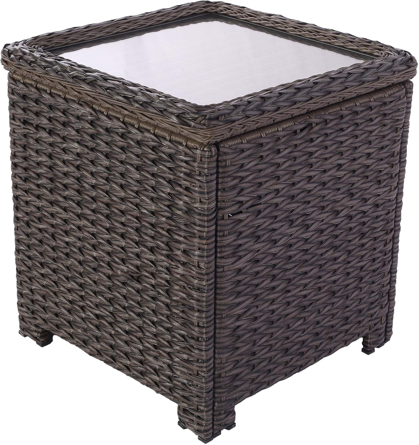 HDPE Rattan Outdoor Storage End Table with Tempered Glass Top ...