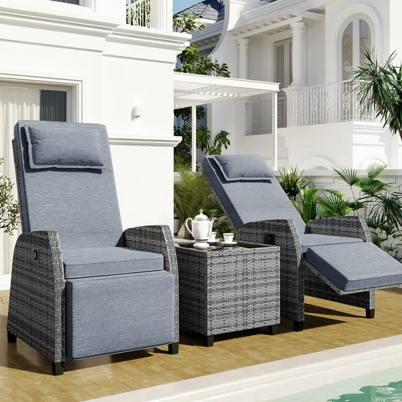 HDPE Rattan Two - person Set with Adjustable Armrests & Coffee Table ...