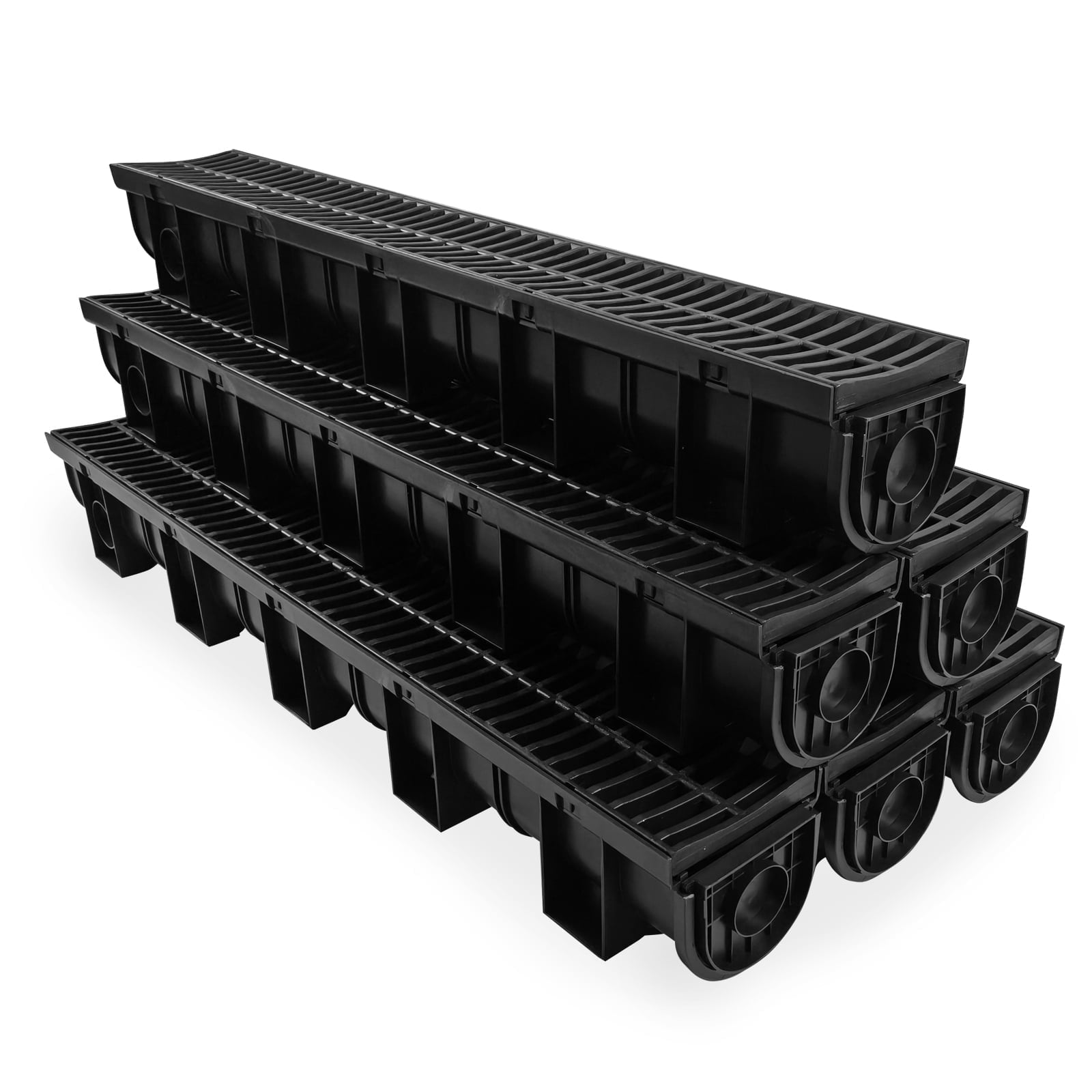 HDPE Trench Drain System-39.4Lx5.9Wx5.1H in. Channel Drain with Grates ...