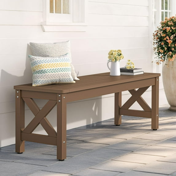 HDPS Outdoor Bench with Crossed Legs, Outdoor Benches Weatherproof 2 ...