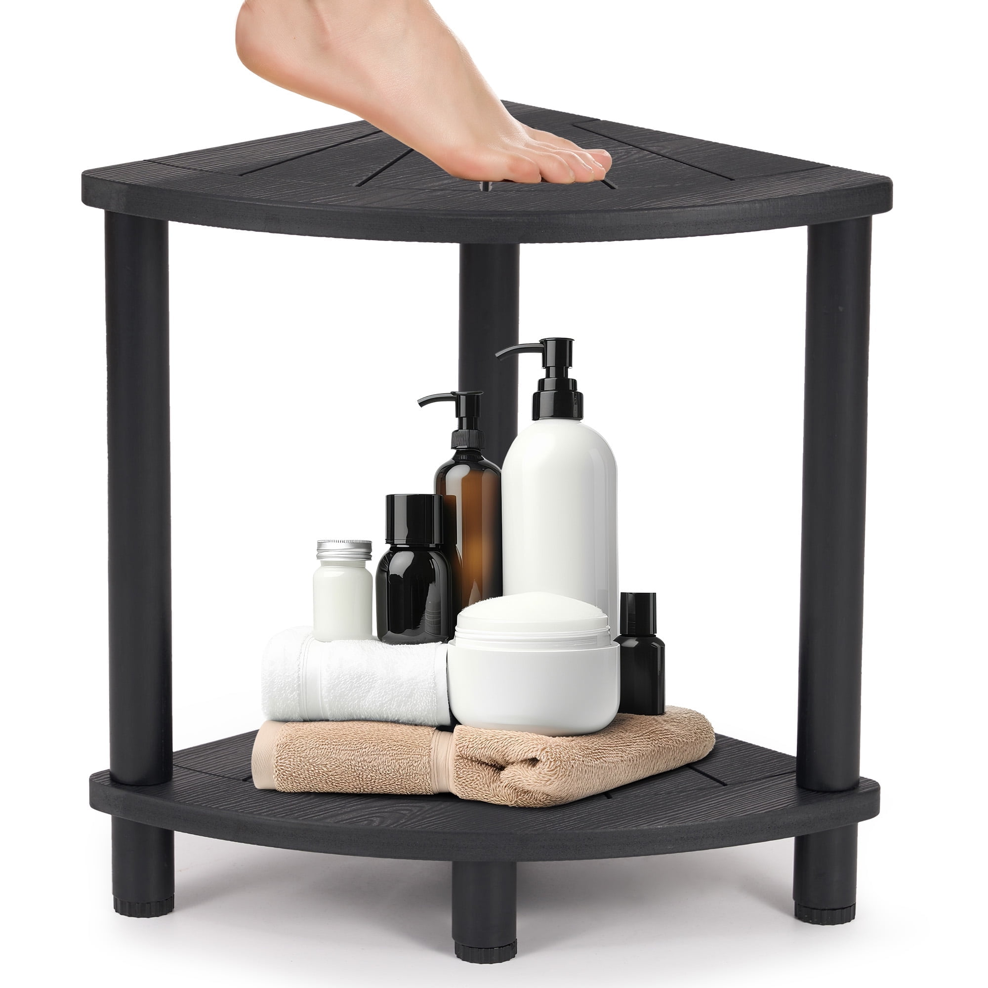 HDPS Shower Stool with Storage Shelf- Non-Slip Bath Bench, Bathroom ...