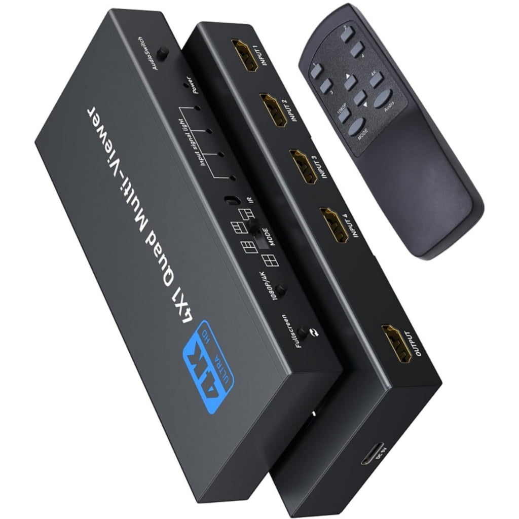 HDTV 4x1 Multi-viewer 4 Port Splitter Switcher Simultaneous Display ...