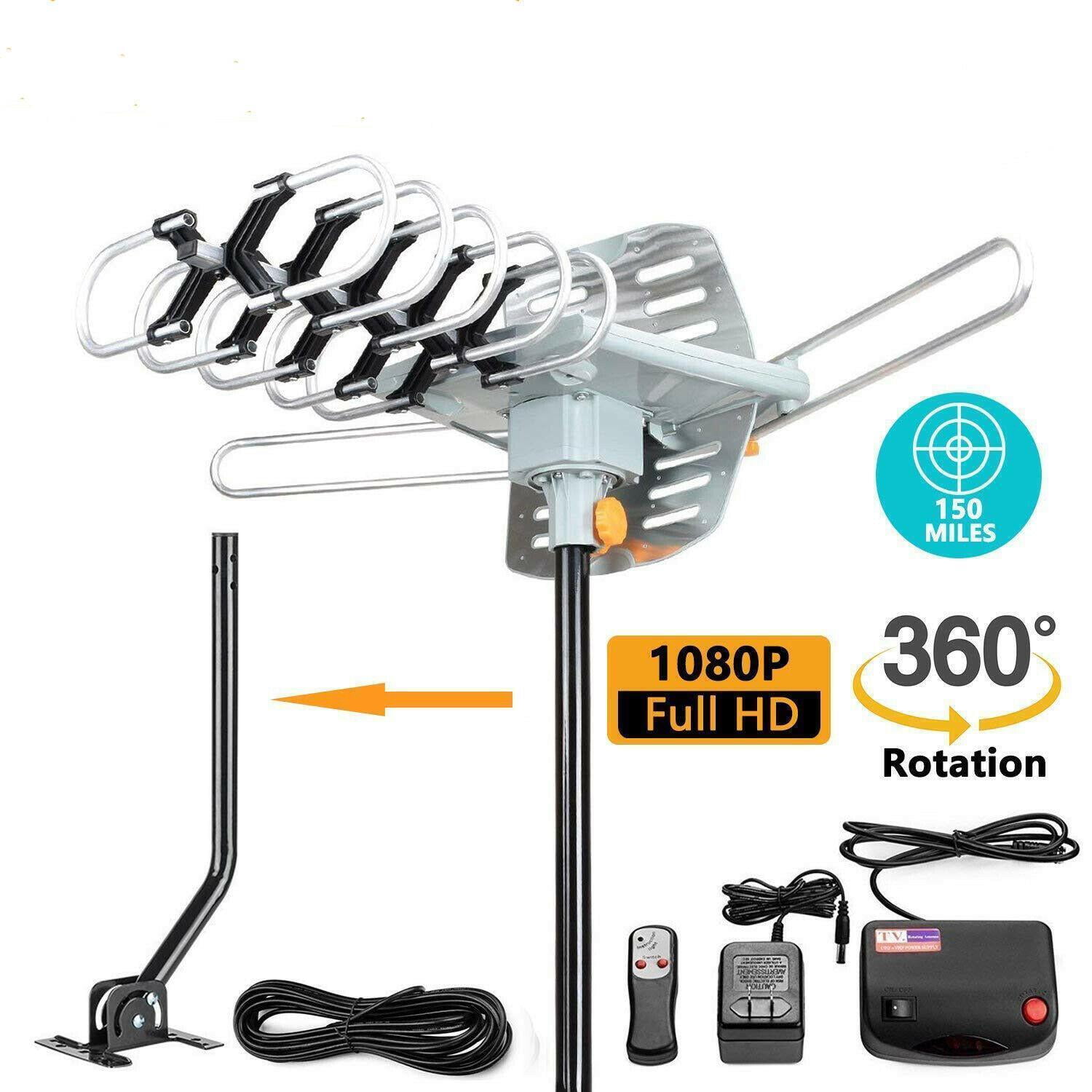 HDTV Amplified Digital HD TV Antenna 200 Miles 360 Rotation Outdoor ...