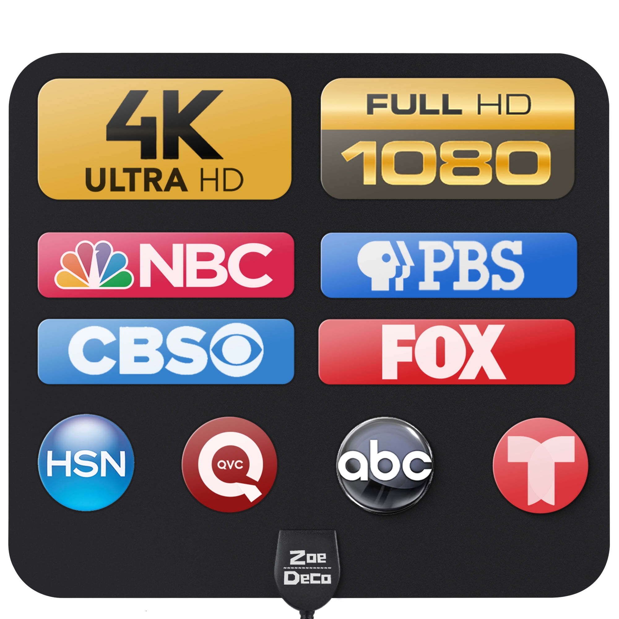 HDTV Indoor Antenna w/ Advanced Chip for 330 Mile Signal Reception ...