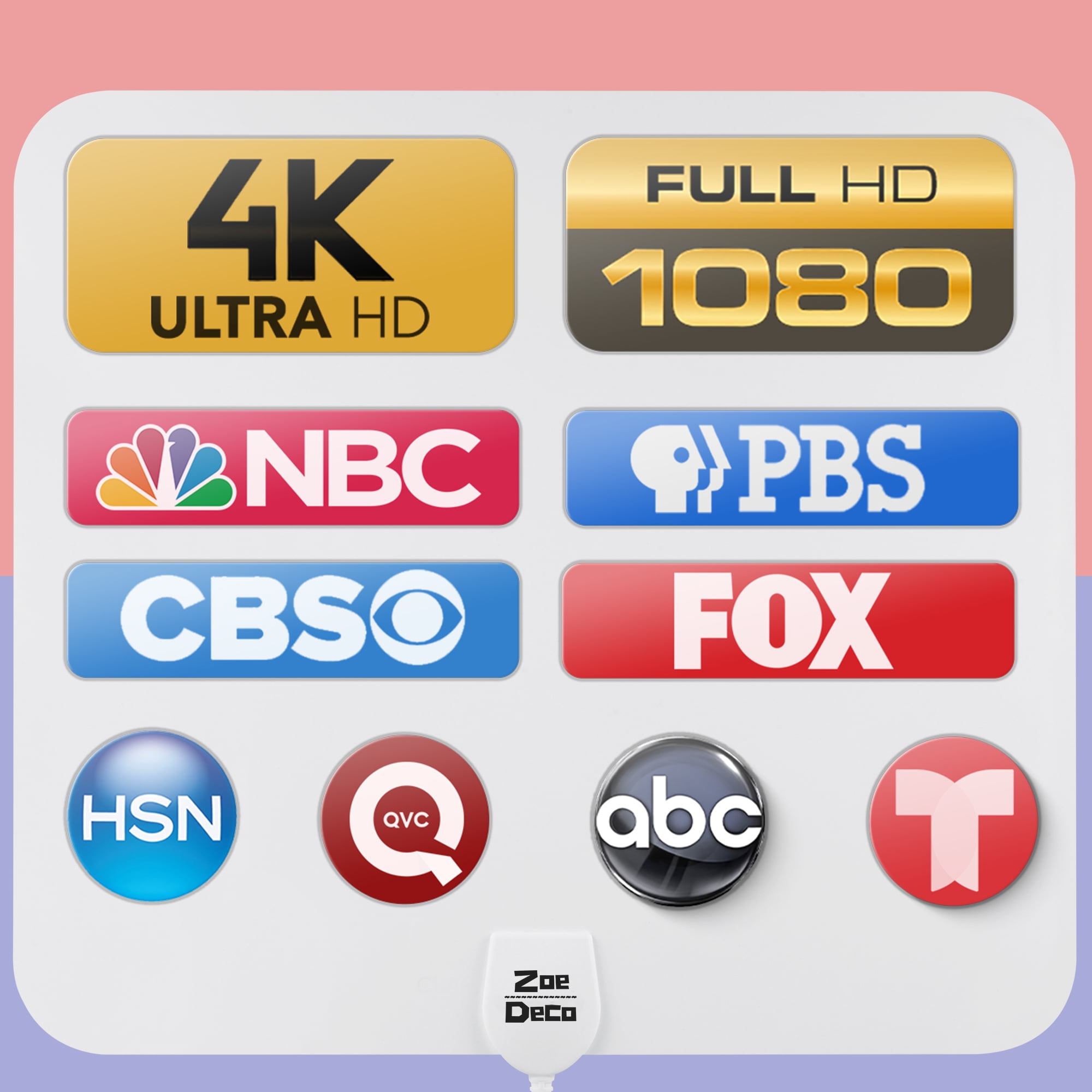 HDTV Indoor Antenna w/ Advanced Chip for 330 Mile Signal Reception ...