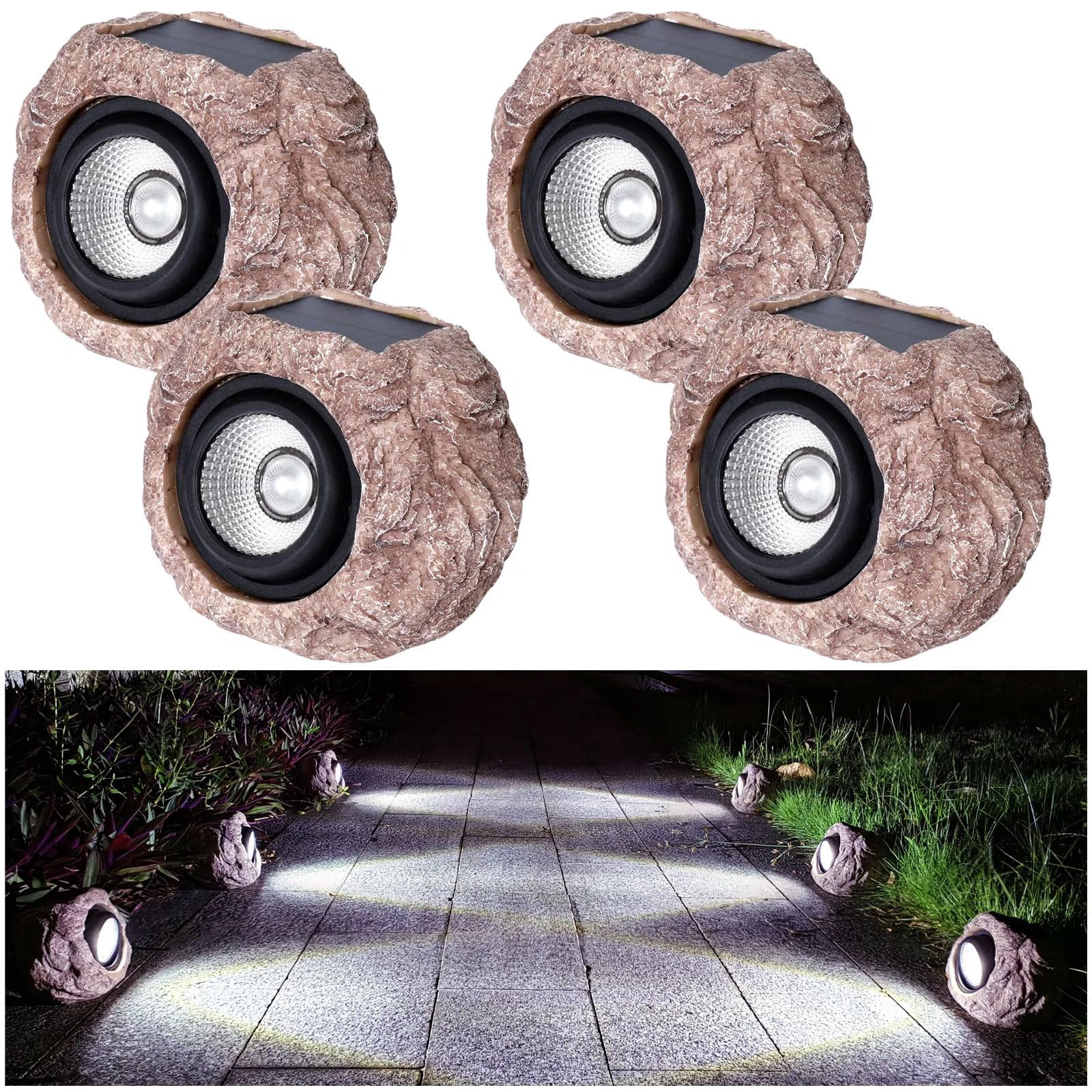 HDUAN IDT 4 Pack RRF12 Solar Rock Lights Outdoor, Super Bright Solar ...