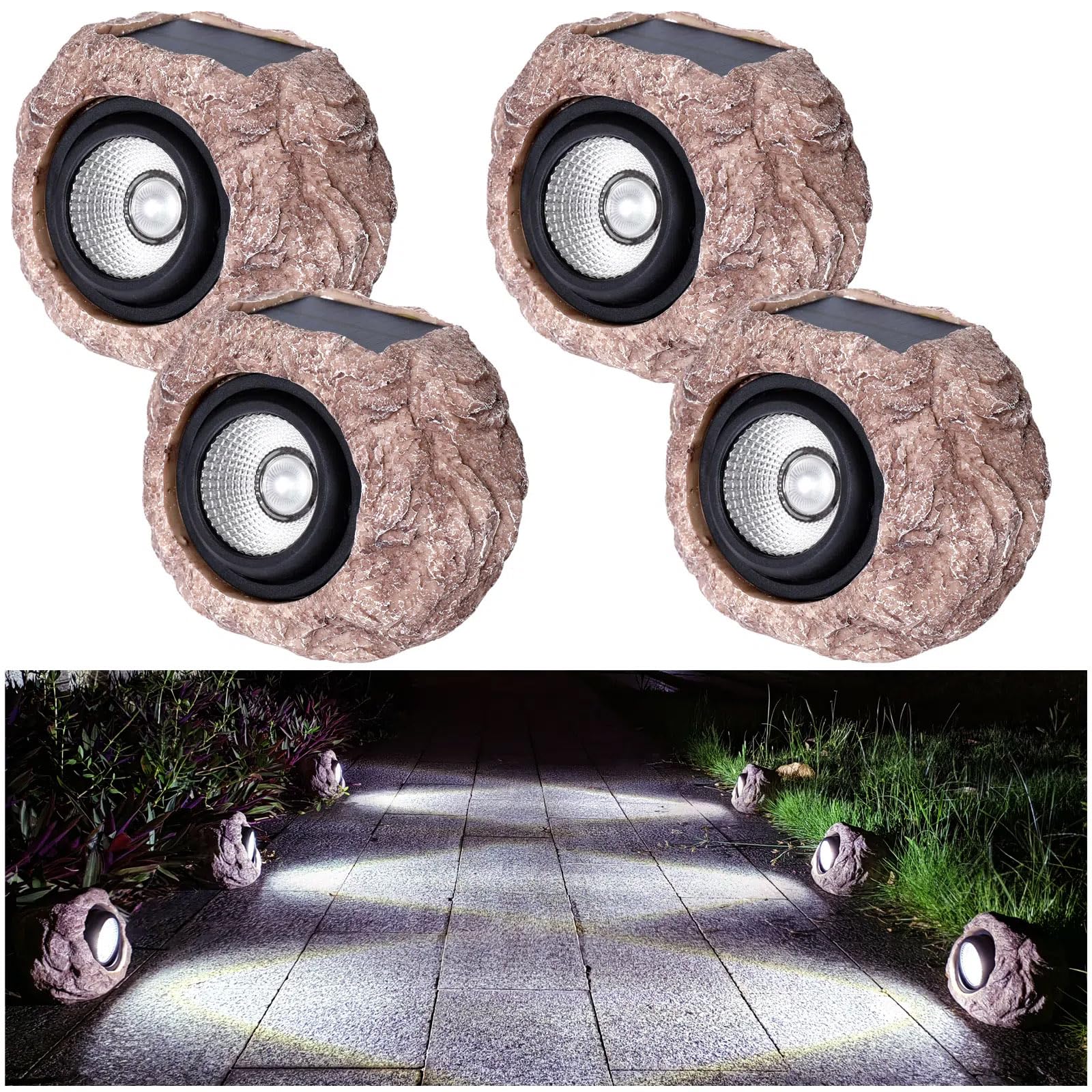 HDUAN IDT 4 Pack SSF20 Solar Rock Lights Outdoor, Super Bright Solar ...