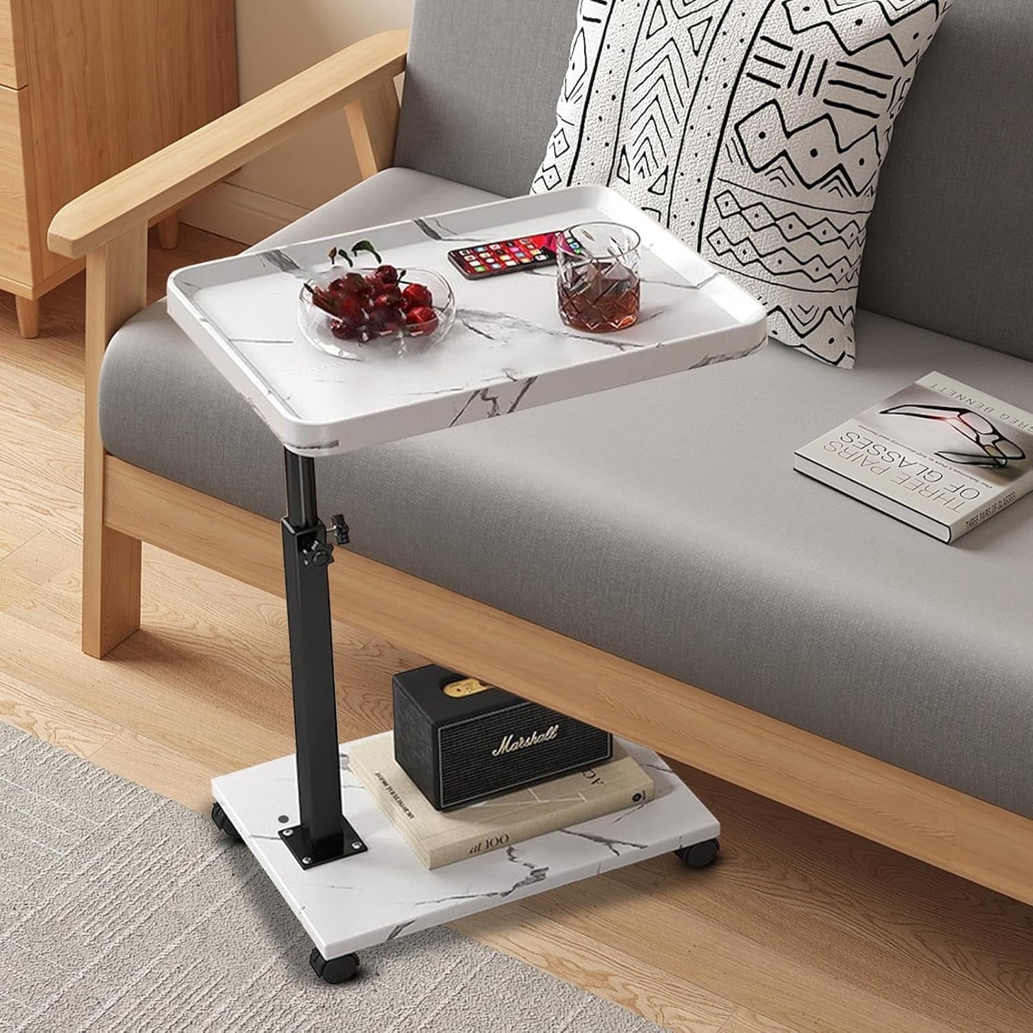 HDUTNGISN 16" C-Shaped End Table, Adjustable,360° Swivel,Wheeled, for ...