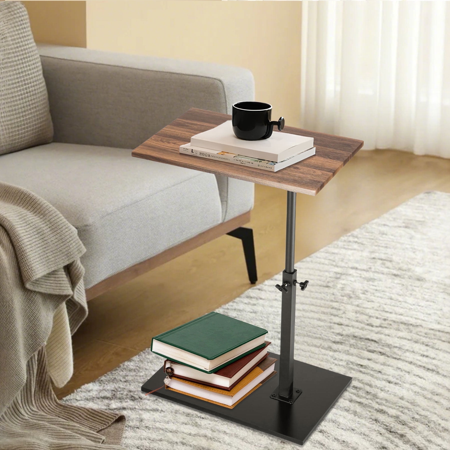HDUTNGISN 20"C Shaped End Table,360°Large Swivel Top & Adjustable Height Side Table for Home ...