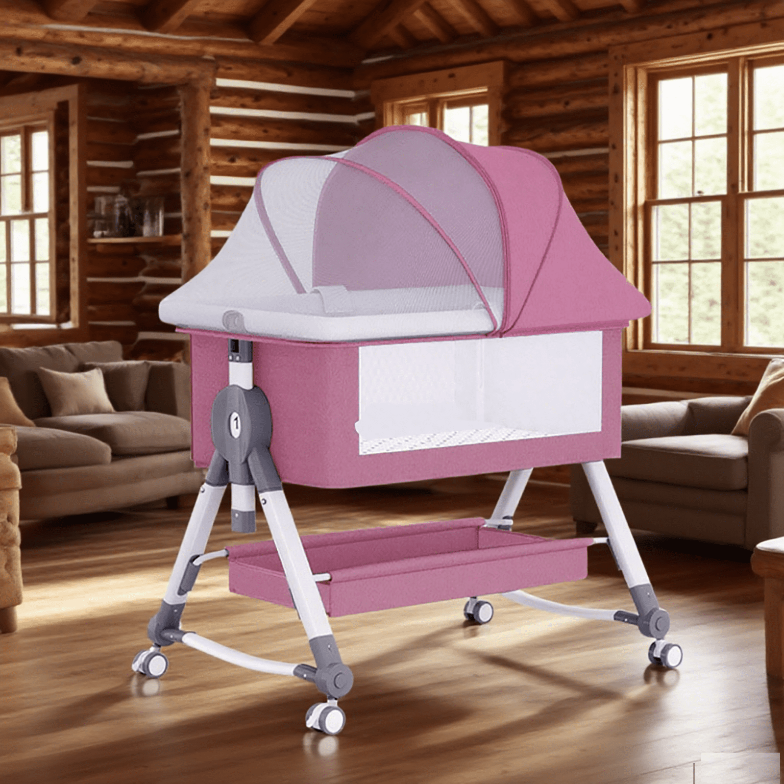 HDUTNGISN Adjustable Baby Bassinet with Changing Table & Wheels,Pink,0 ...