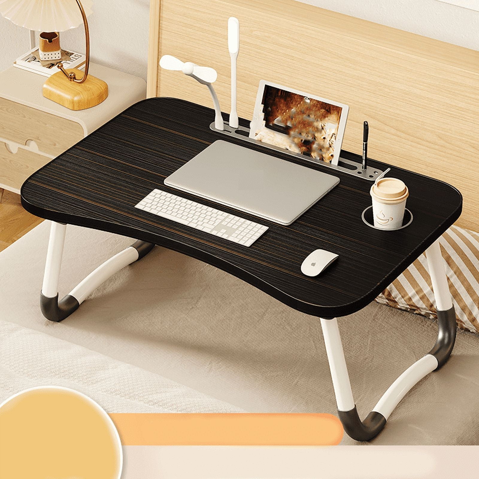 HDUTNGISN Folding Bed Desk 23 Inch Black Wood with Cup Holder,Bed Trays ...