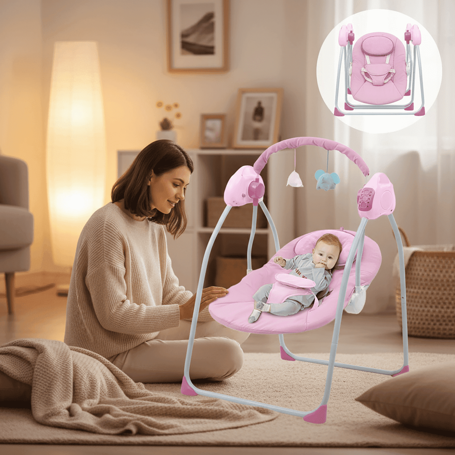 HDUTNGISN Pink Electric Baby Swing for Newborns,Motorized with ...