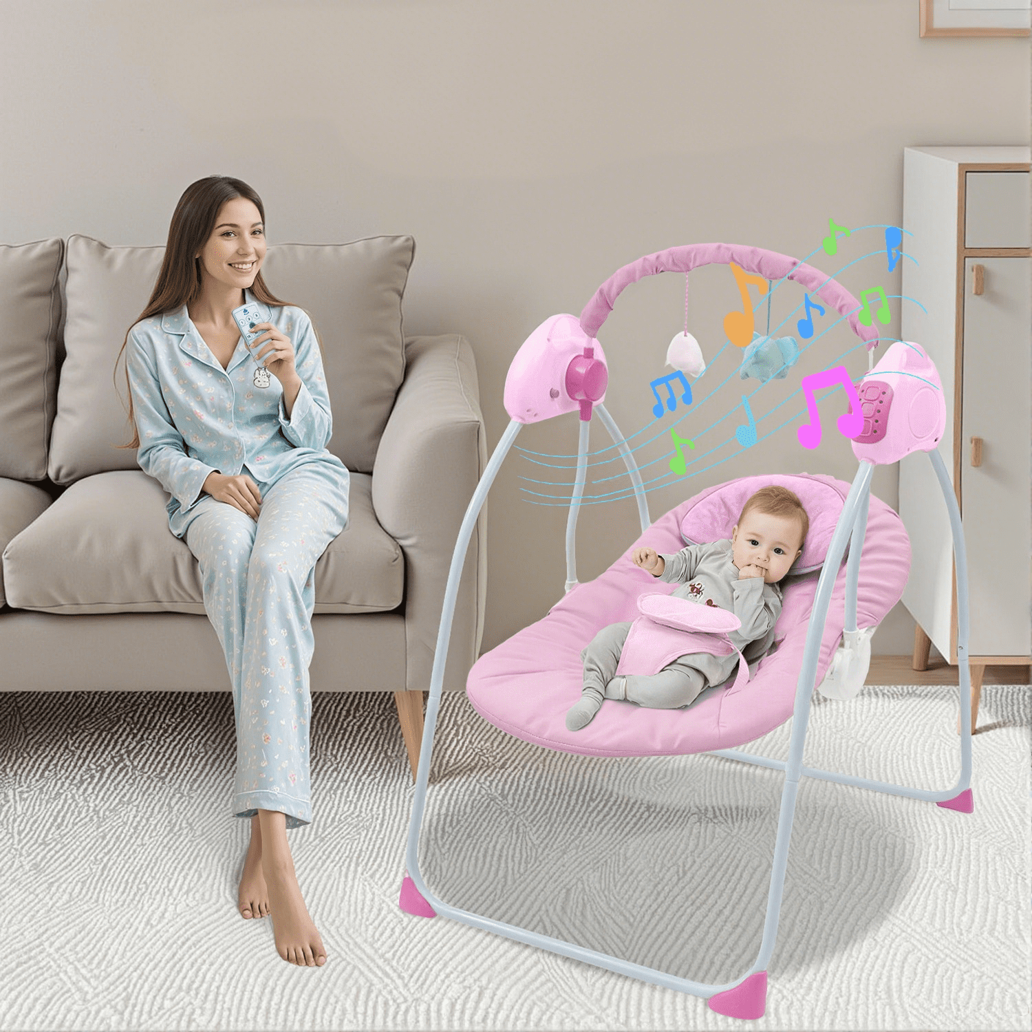 HDUTNGISN Pink Electric Baby Swing for Newborns,Motorized with ...