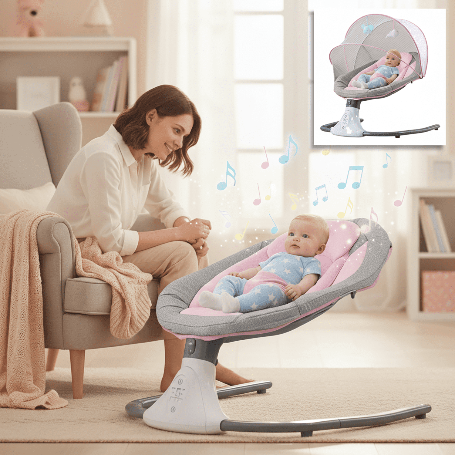 HDUTNGISN Pink Electric Baby Swing with Bluetooth Music & Remote ...