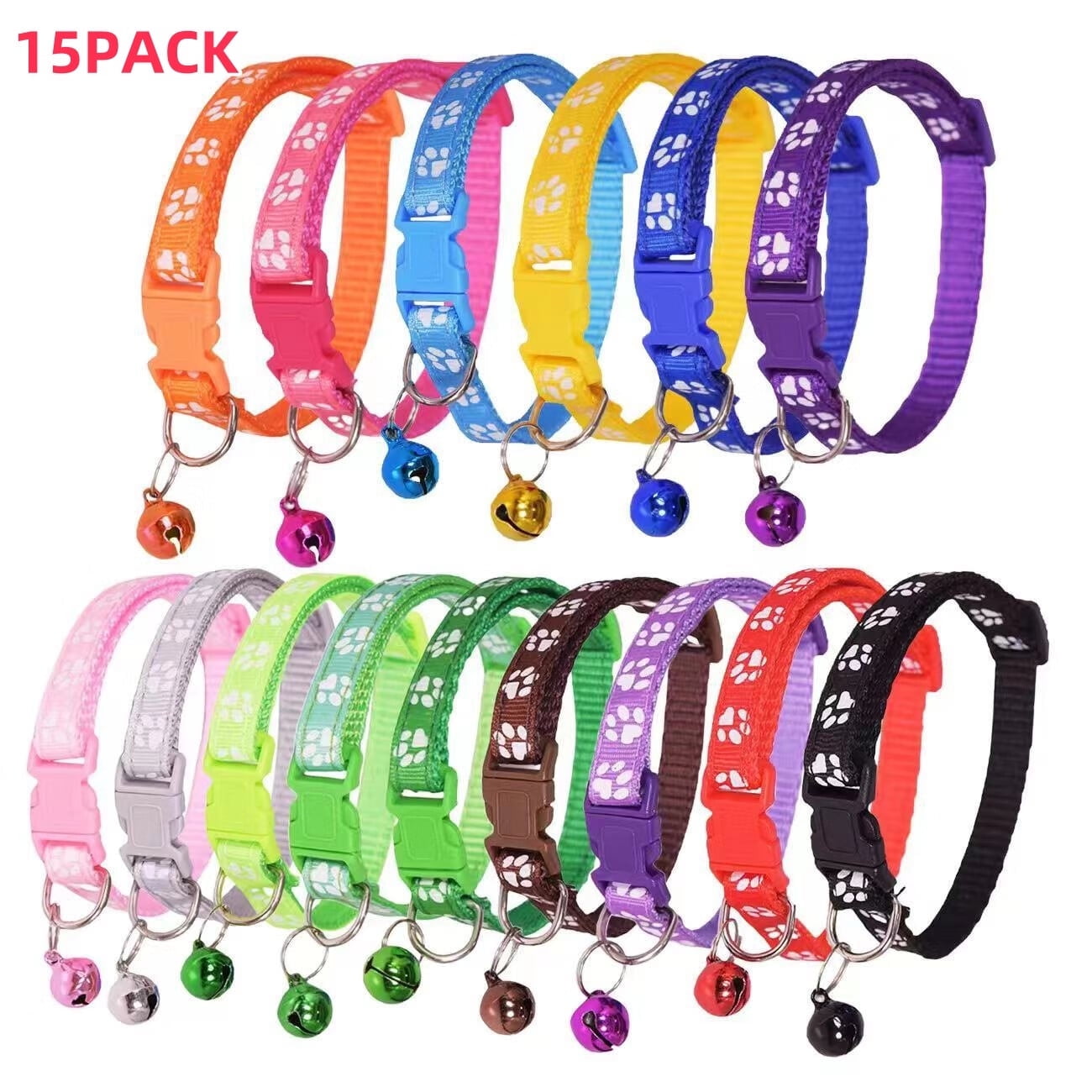 ZOUYUE 15 Pcs Puppy Id Collars,Cat Collar with Bell,Breakaway Cat ...