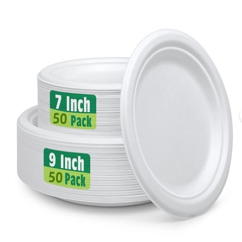 HDUYFYD Paper Plates,7 inch,9 inch,Disposable White Plates,100 Count ...