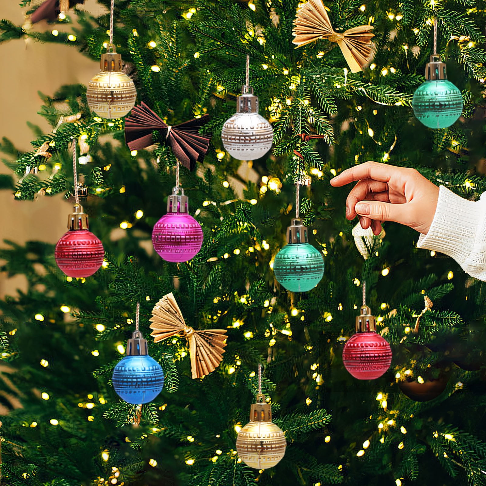 HDWUEN 1 Inch Mini Christmas Balls Multicolor Plastic Ornament Ball 12 ...