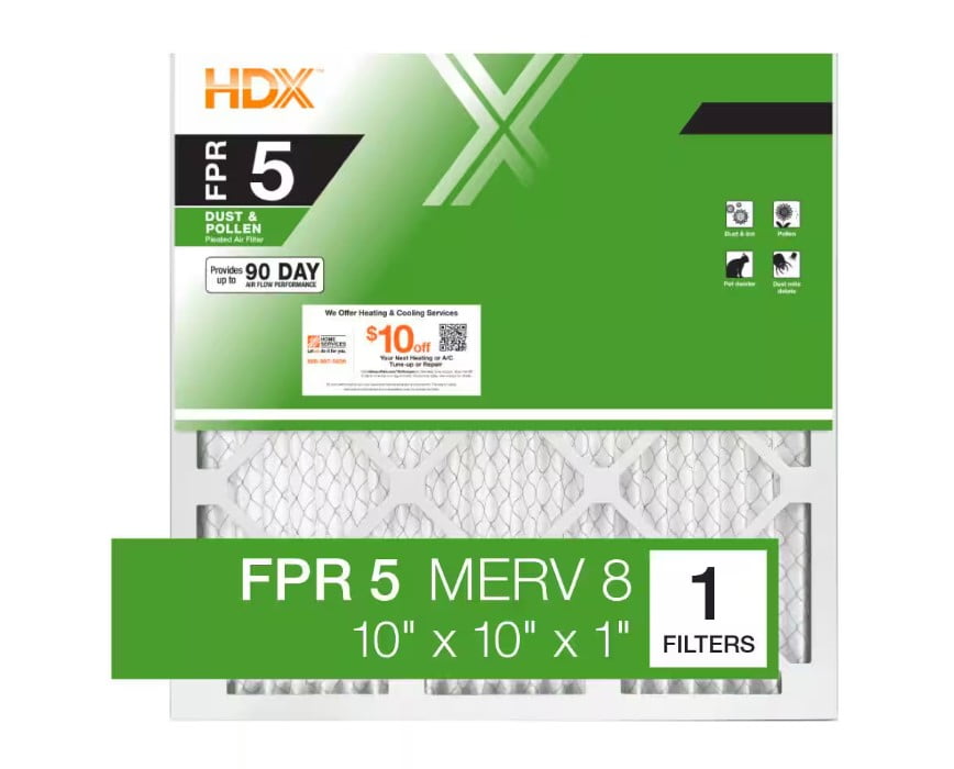 HDX 10 in. x 10 in. x 1 in. Standard Pleated Air Filter FPR 5, MERV 8 ...