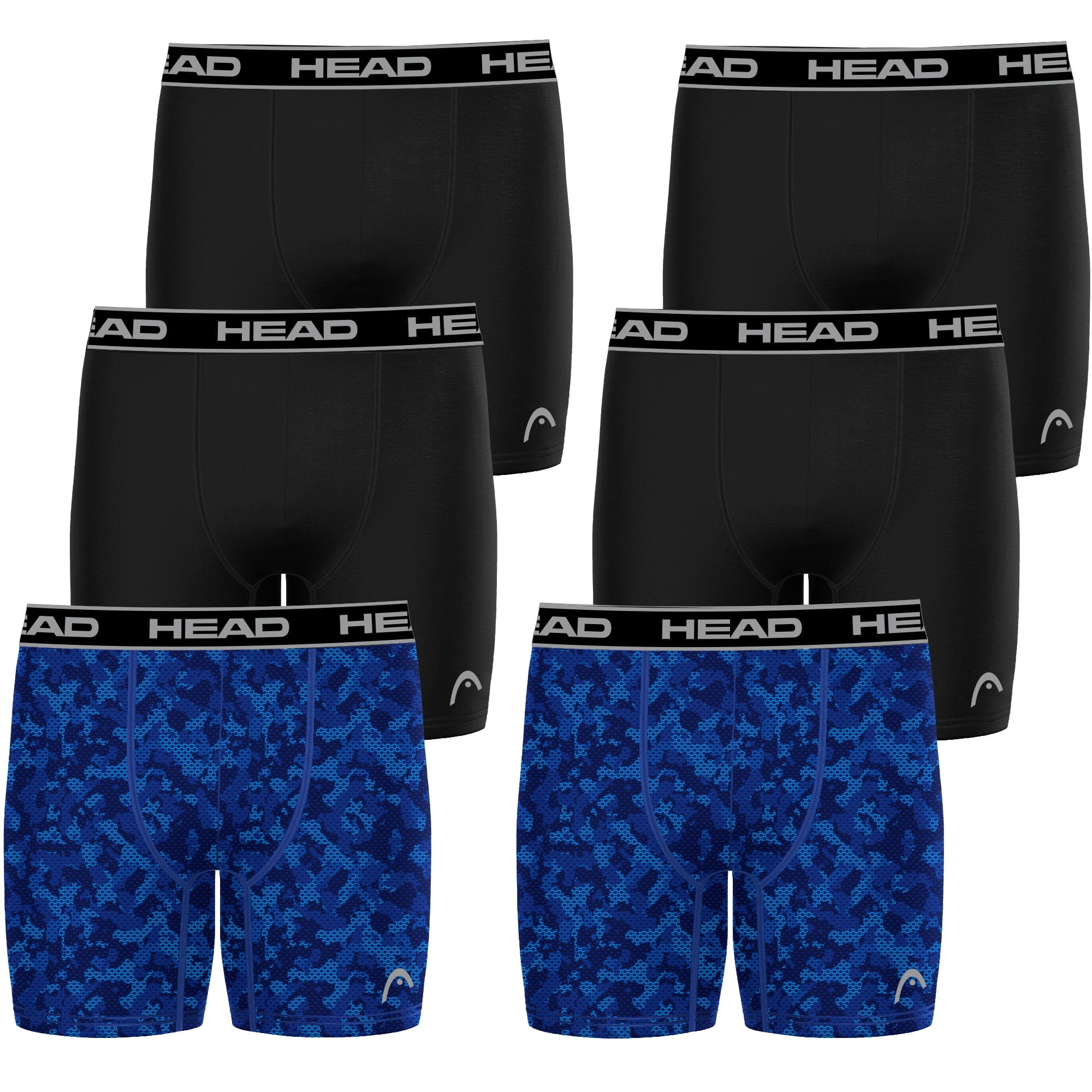 HEAD XL Breathable Elastic Waistband Boxer Briefs, Camo Blue/Black (6 ...