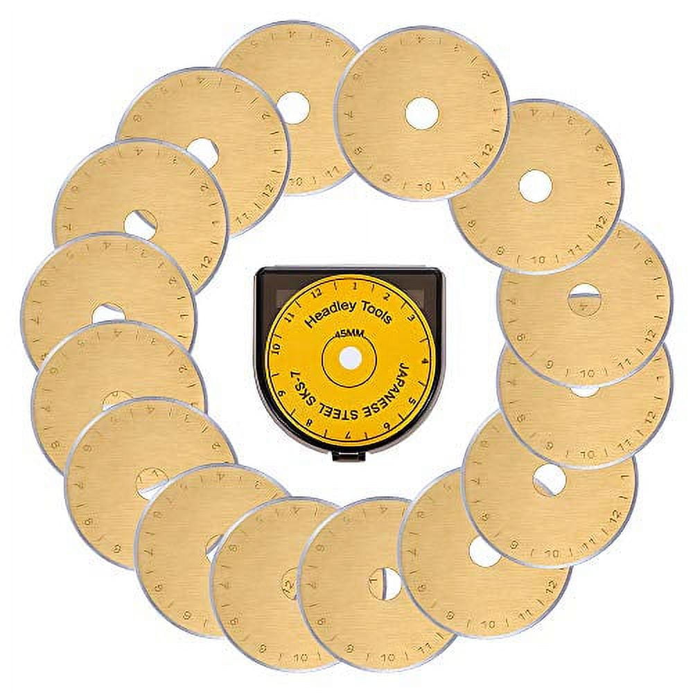 HEADLEY TOOLS Titanium Coated 45mm Rotary Cutter Blades 15 Pack Fits ...