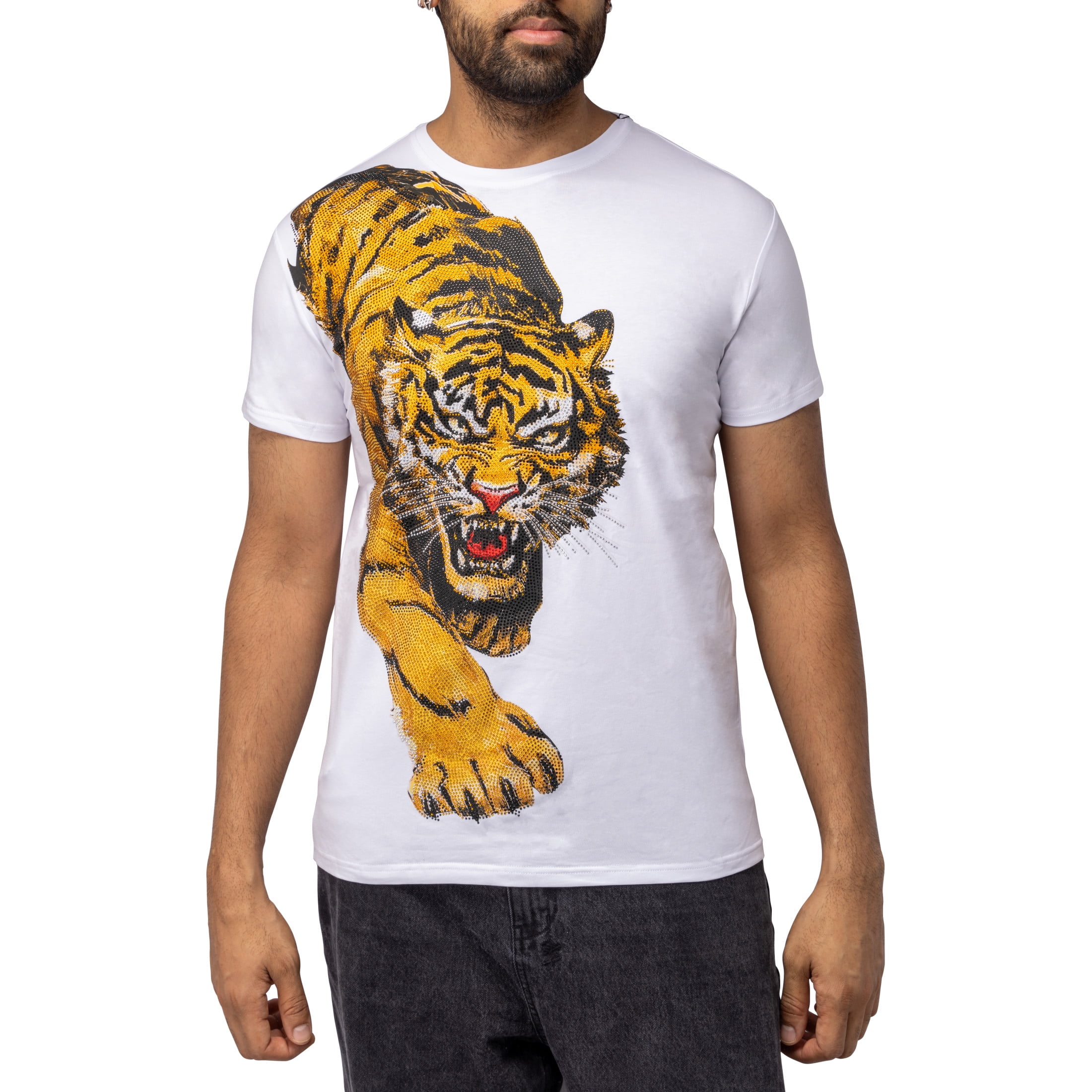 HEADS OR TAILS Mens Rhinestone Tee Lion Crawl, White, S - Walmart.com