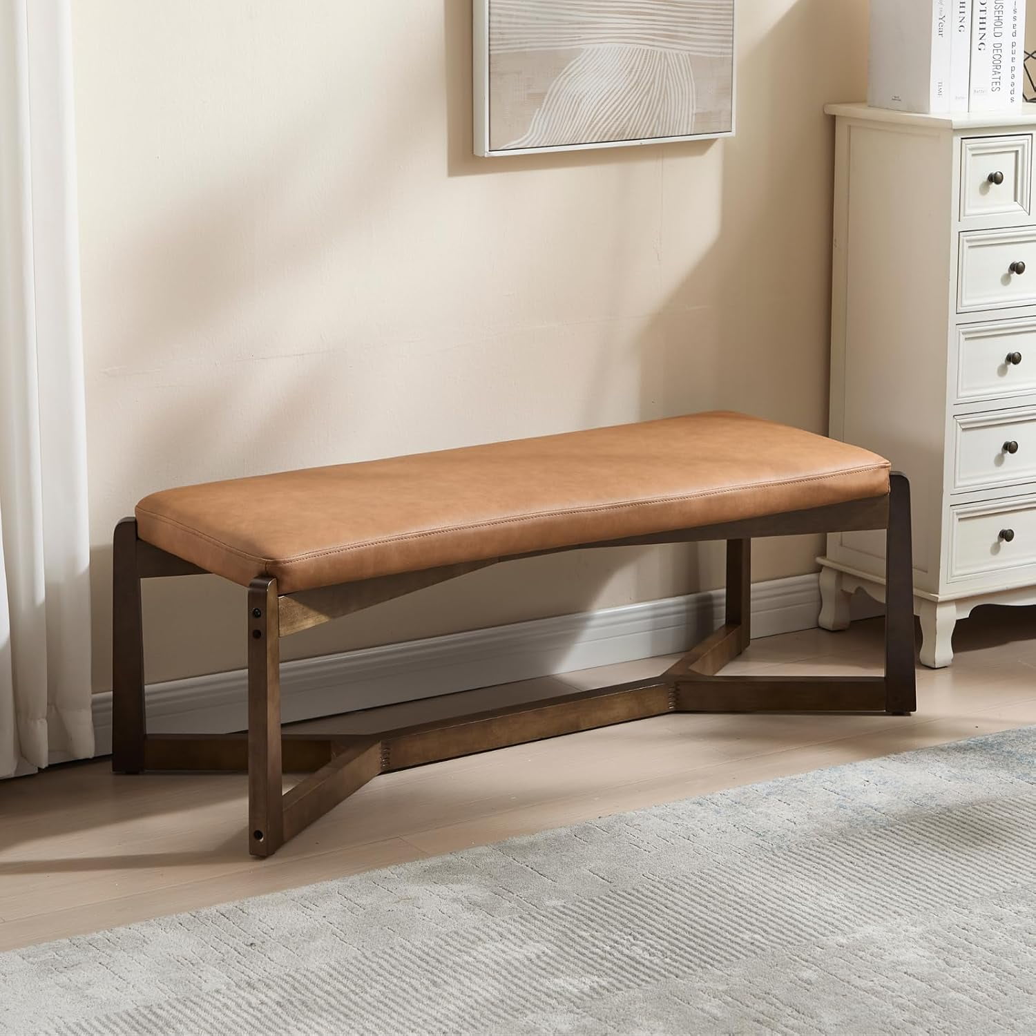 HEAH-YO 49” Mid Century Modern Entryway ,Pu Leather Bedroom for End of ...