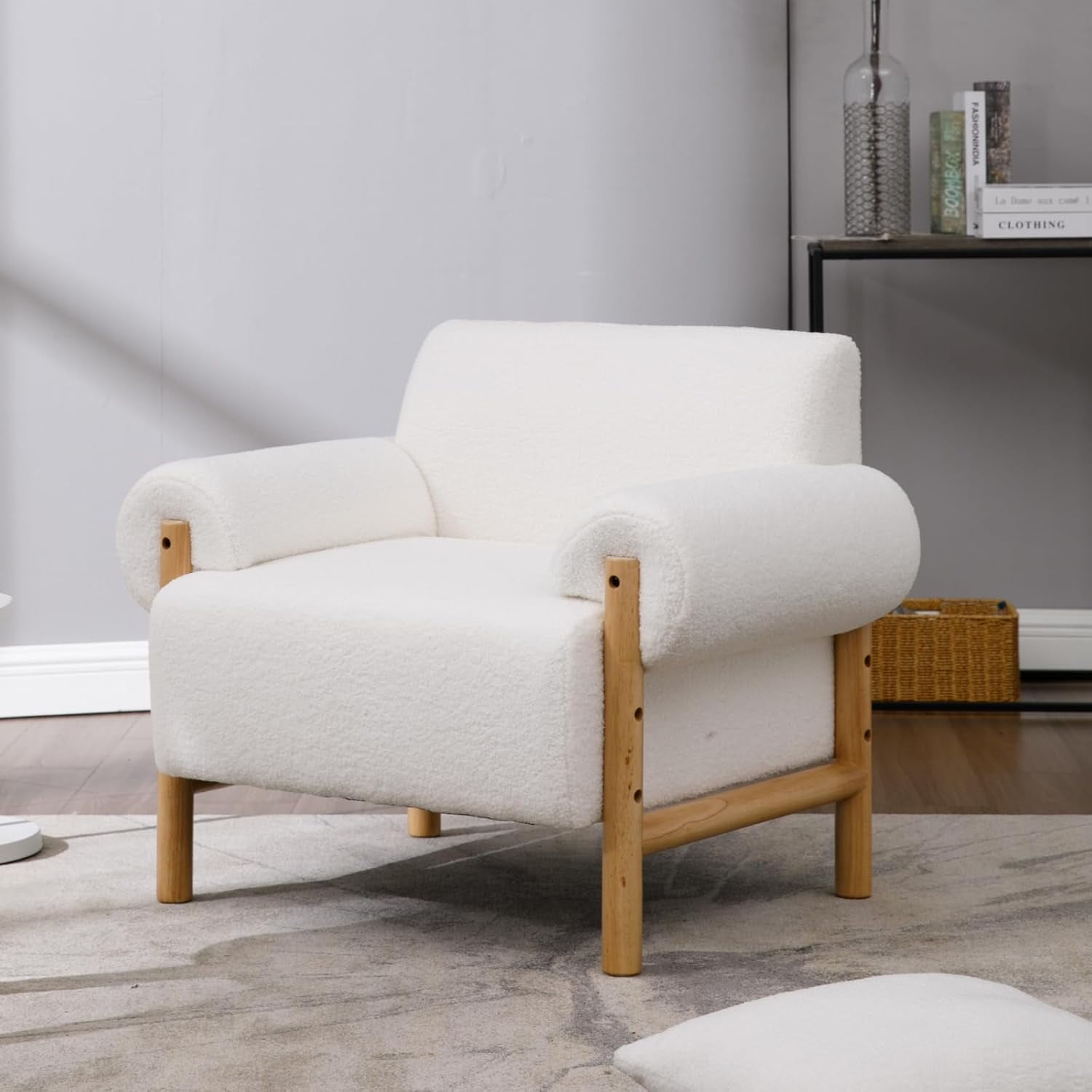 HEAH-YO Modern Accent Chair, Upholstered Sherpa Living Room Chair with ...