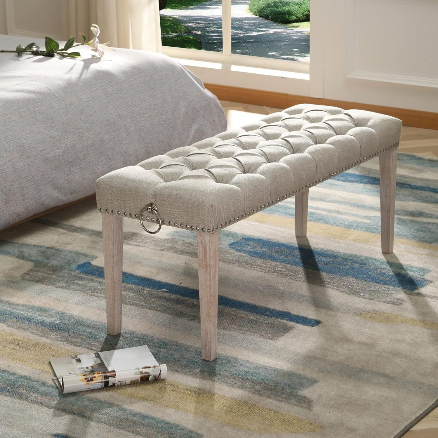 HEAH-YO Modern Dining Bench Set of 1, 43 Inches Bedroom Bench with Wood ...