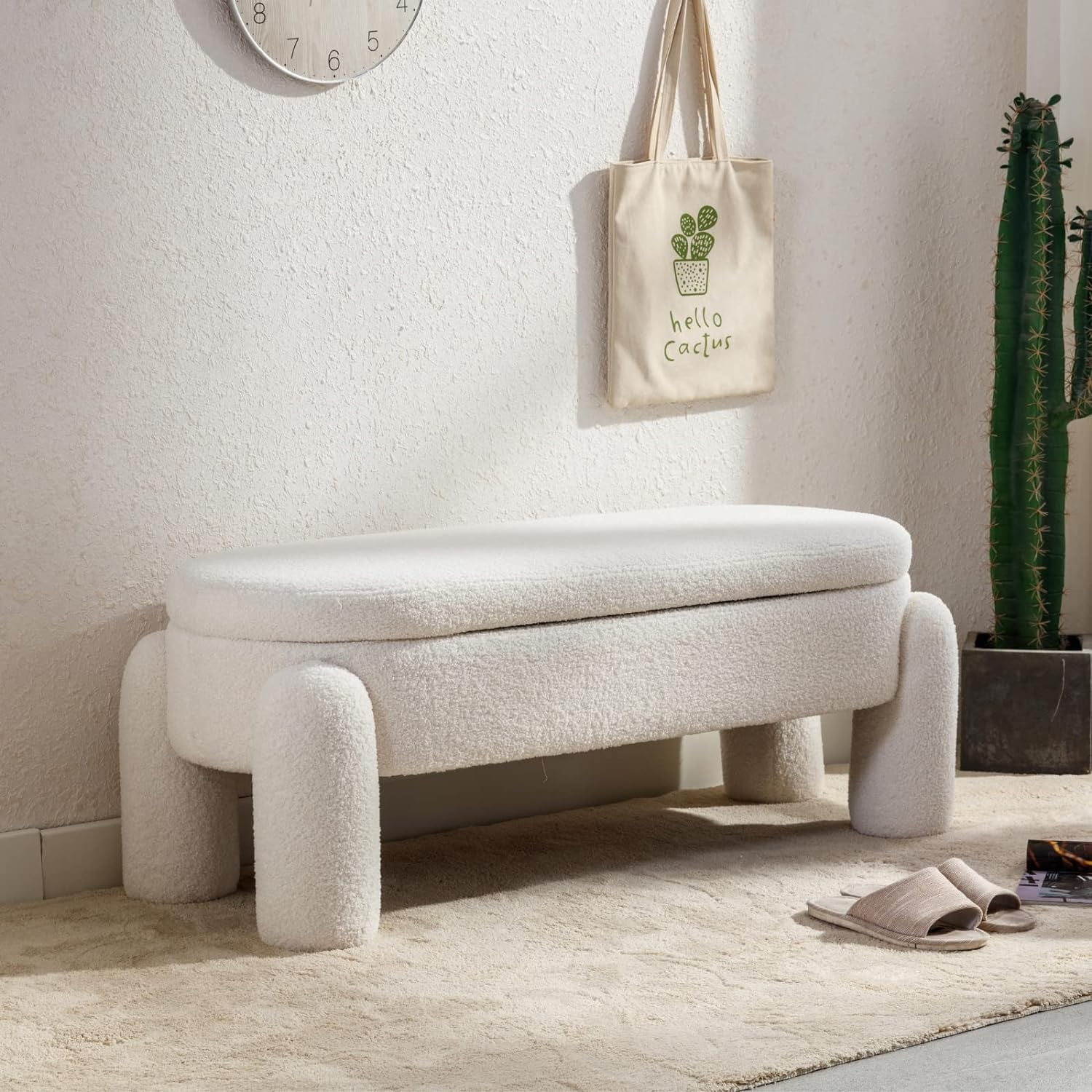 HEAH-YO Modern Storage Bench, 44.75 Inches Upholstered Sherpa Storage ...